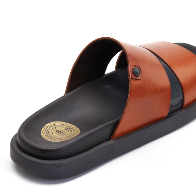 Base London Mens Leto Waxy Tan Leather Slide Sandal