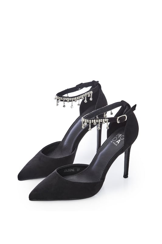 'Joleene' Black Alcantara Court Heels