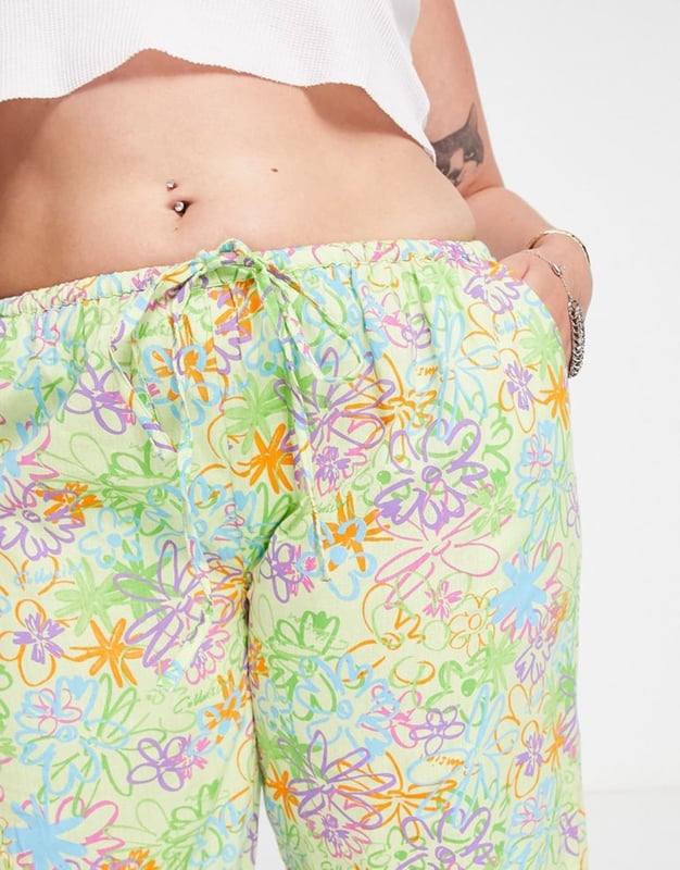 COLLUSION Plus scribble floral beach trouser in multi