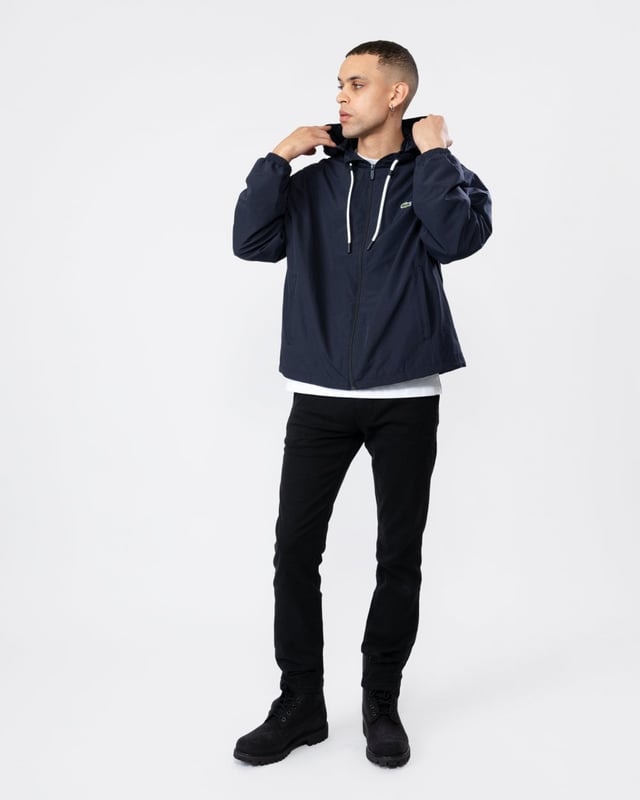Lacoste Mens Short Water-Resistant Jacket With Removable Hood