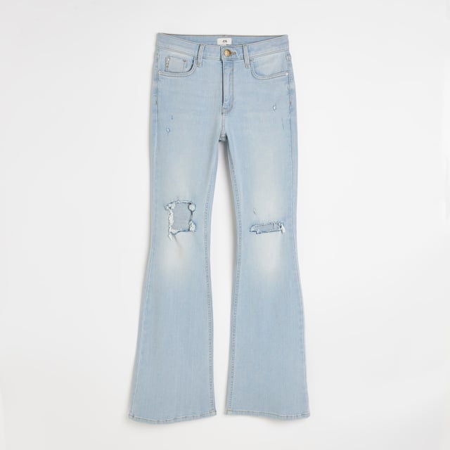 River Island Womens Flared Jeans Blue Ripped Mid Rise