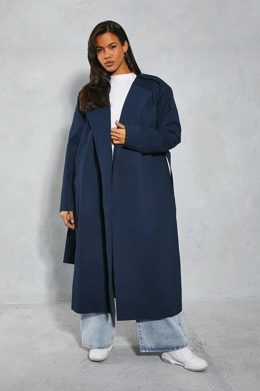 Pleated Structured Shoulder Trench Coat
