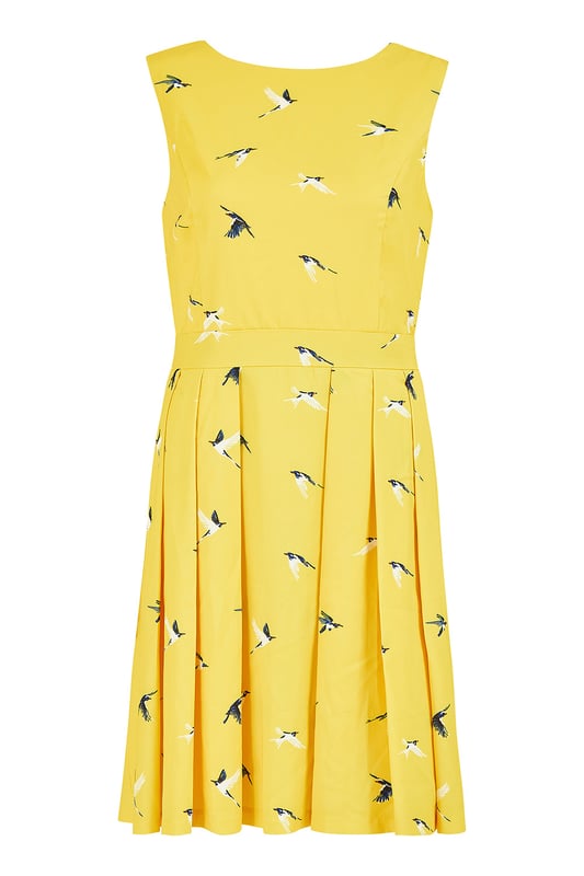 Yellow Swallow Print Skater Dress