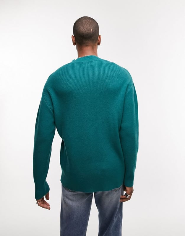 Topman knitted rib jumper with turtle neck in green