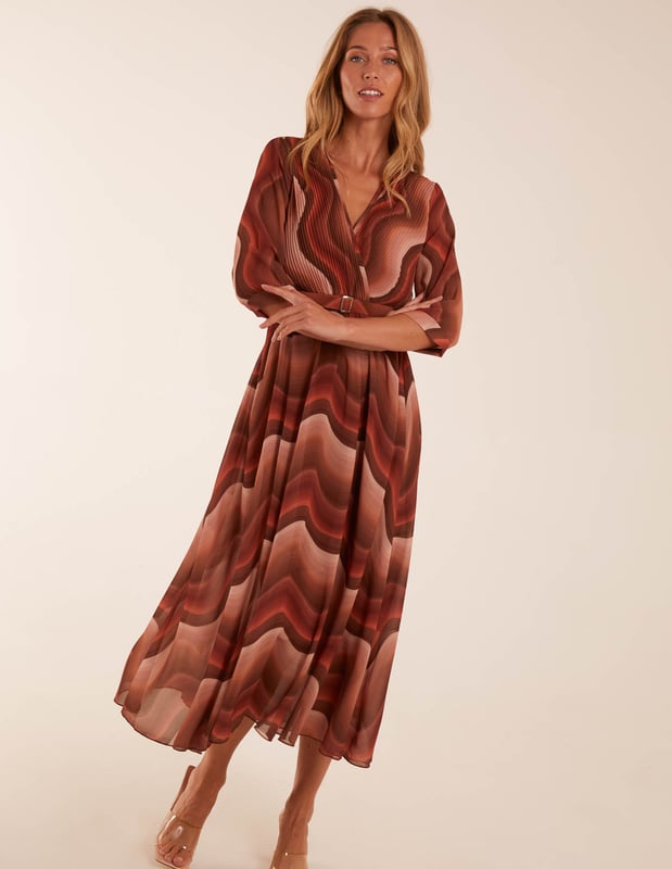 Chiffon Swirl Print Wrap Front Maxi Dress
