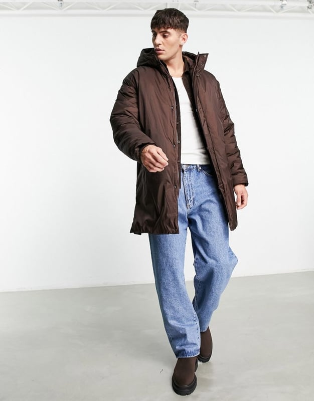 ASOS DESIGN oversized puffer jacket in brown