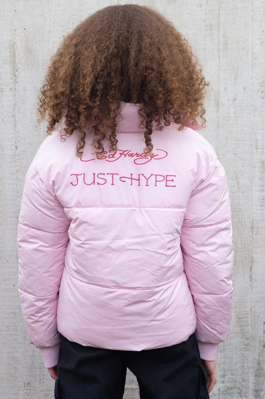 HYPE X ED HARDY KIDS CROPPED PINK PUFFER JACKET