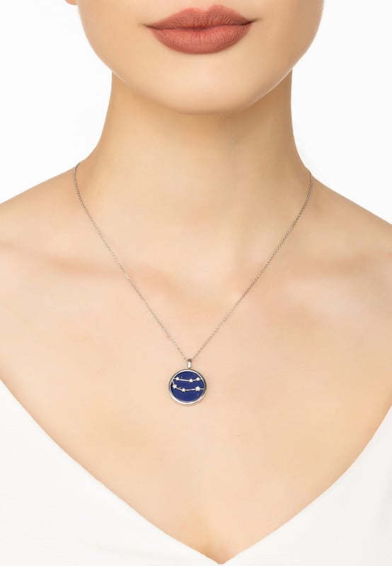 Zodiac Lapis Lazuli Gemstone Star Constellation Pendant Necklace Silver ...