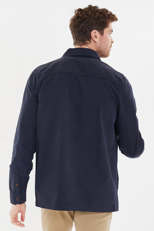 Navy 'Drupe' Long Sleeved Cotton Twill Shacket