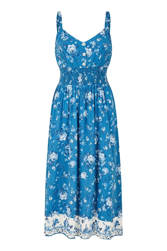 Blue Flower Midi Strappy Sundress