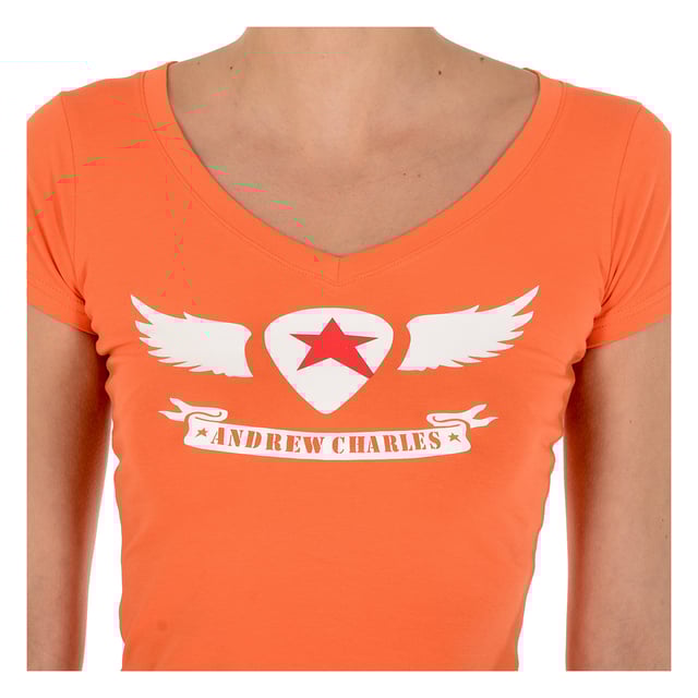 Andrew Charles Womens T-Shirt Short Sleeves V-Neck Orange TAPIWA