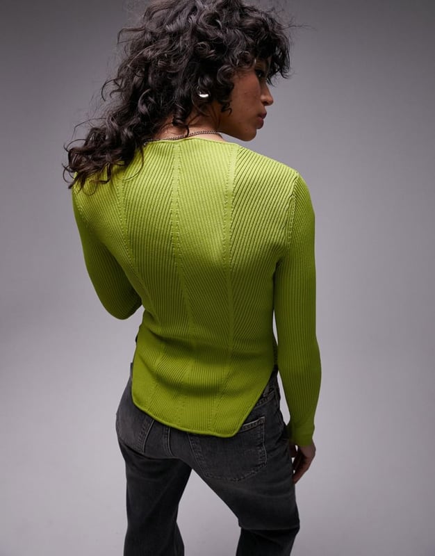 Topshop knitted sweetheart corset top in lime-Green