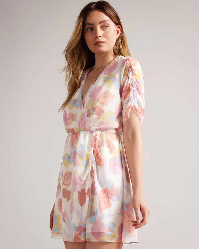 Ted Baker Juleah Ruched Sleeve Detail Mini Dress, Natural