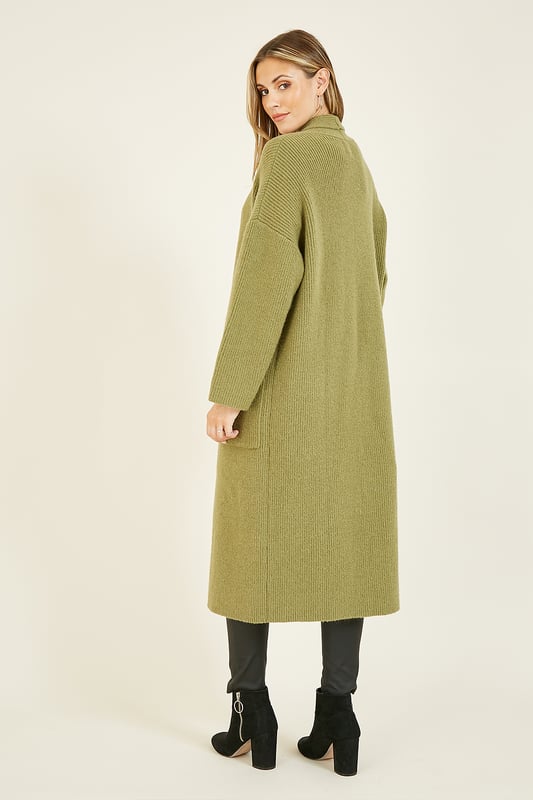 Yumi Green Knitted Maxi Cardigan With Pocket