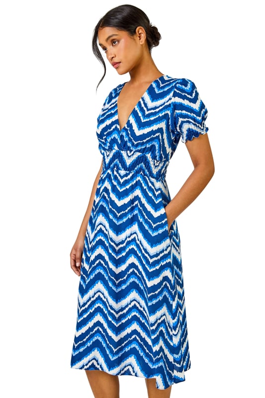 Abstract Zig Zag Pocket Tea Dress