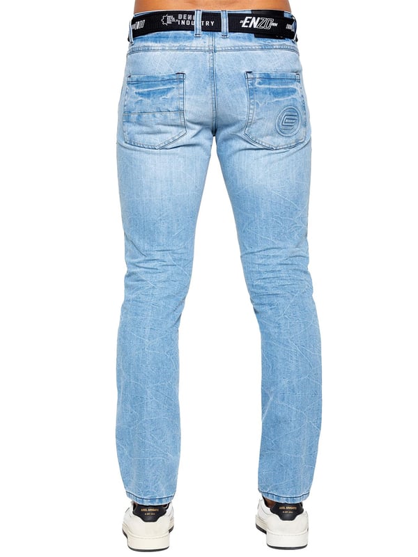 Enzo Mens Denim Straight Fit Jeans - Light Blue