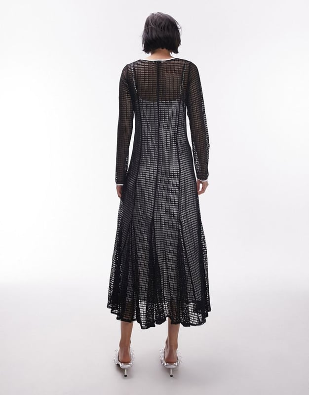 Topshop netted lace full skirt maxi dress in mono-Multi