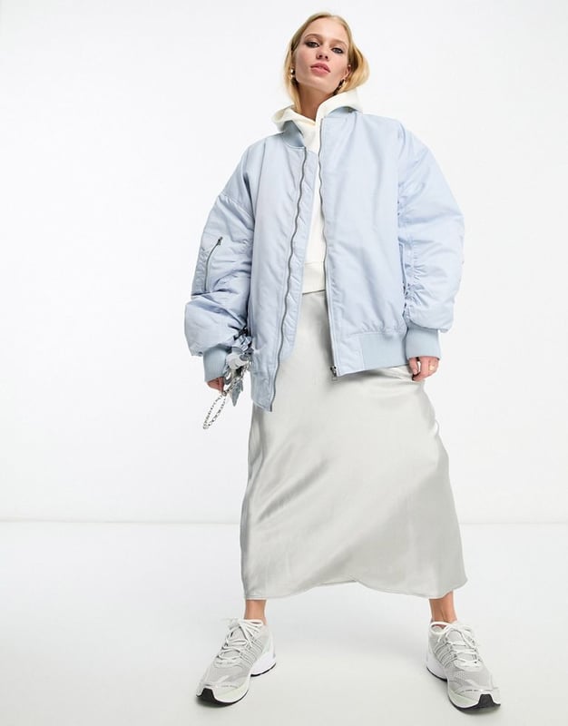 ASOS EDITION oversized bomber jacket in dusky blue