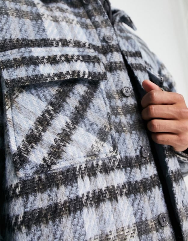 ASOS DESIGN longline check shacket in blue