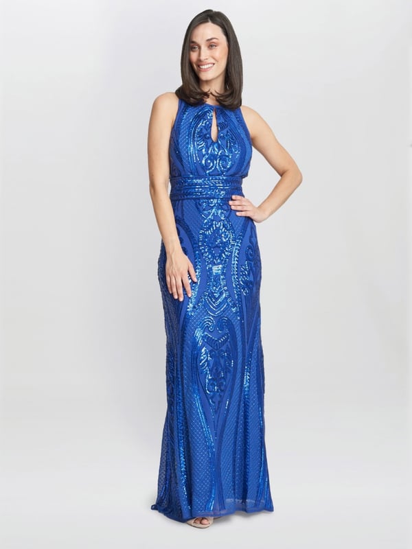 Natalie Sequin Beaded Keyhole Maxi Dress