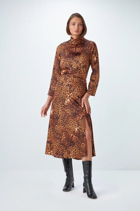 Animal Print Satin Skirt in Brown