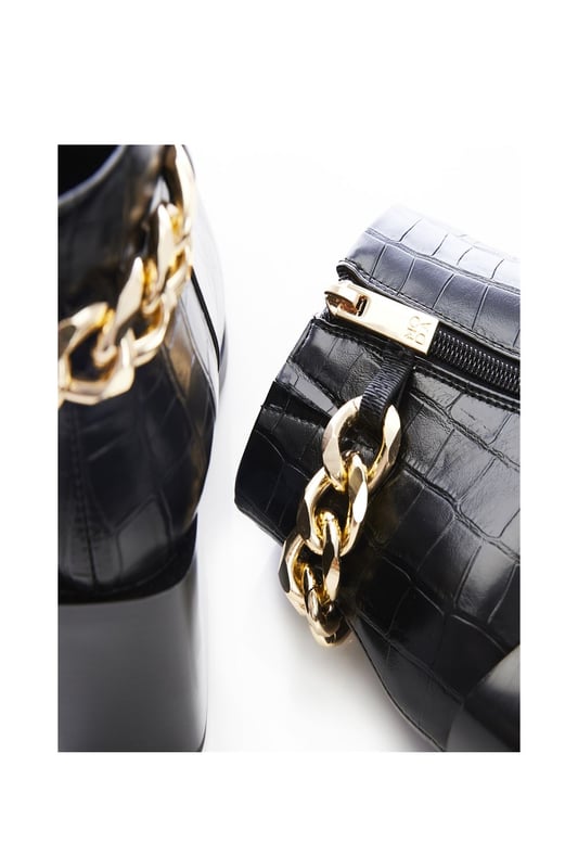 'Bailie' Black Patent Mocc Croc Ankle Boots