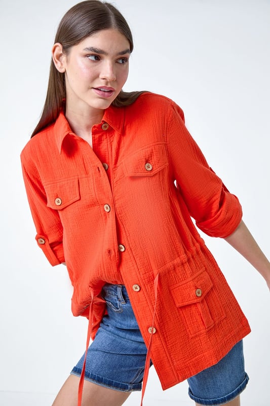 Textured Tie Waist Shirt Jacket