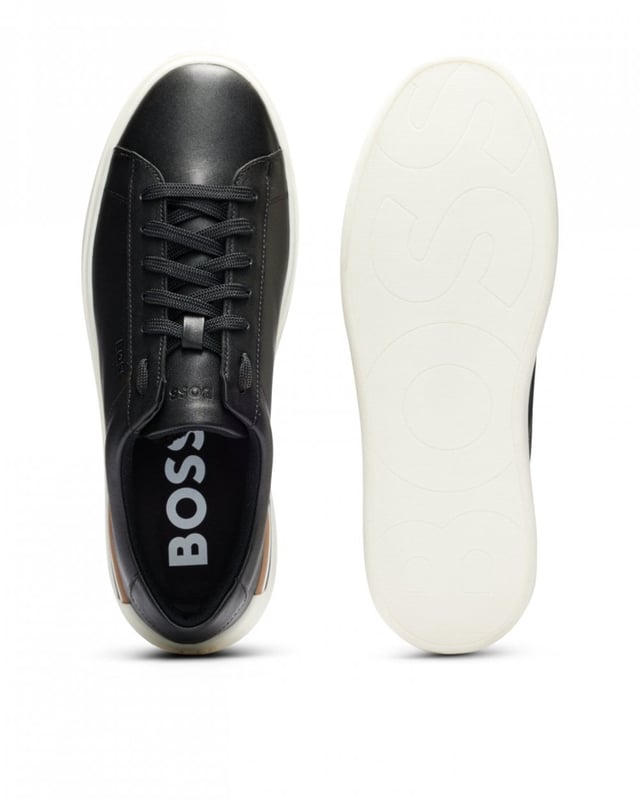 BOSS Orange Clint Mens Leather Cupsole Trainers With Logos and ...