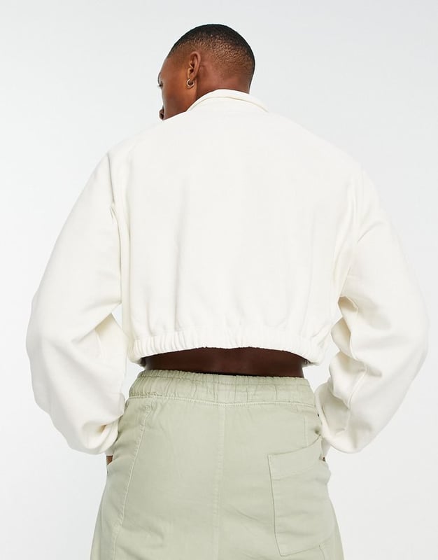 ASOS DESIGN cropped half zip sweatshirt in off white