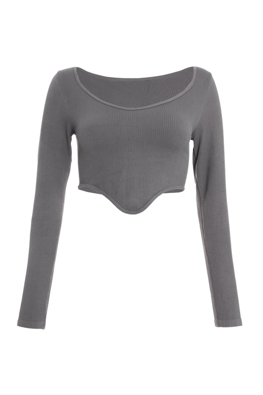 Grey Ribbed Crop Top