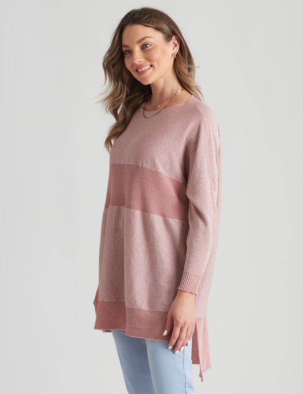 Womens Rockmans Long Sleeve Step Hem Lurex True Knitwear Jumper