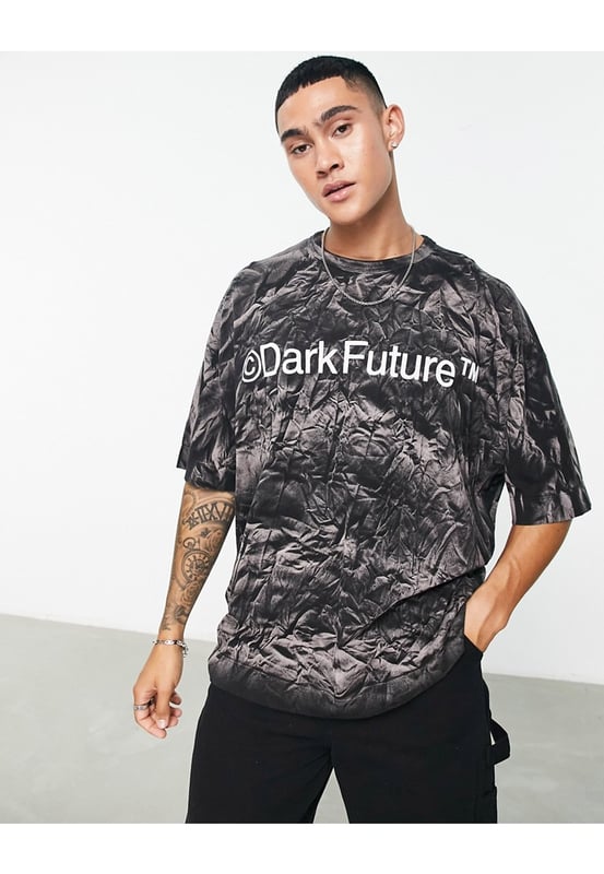 Asos Dark Future Oversized T Shirt With Logo Print And Contrast Wash In