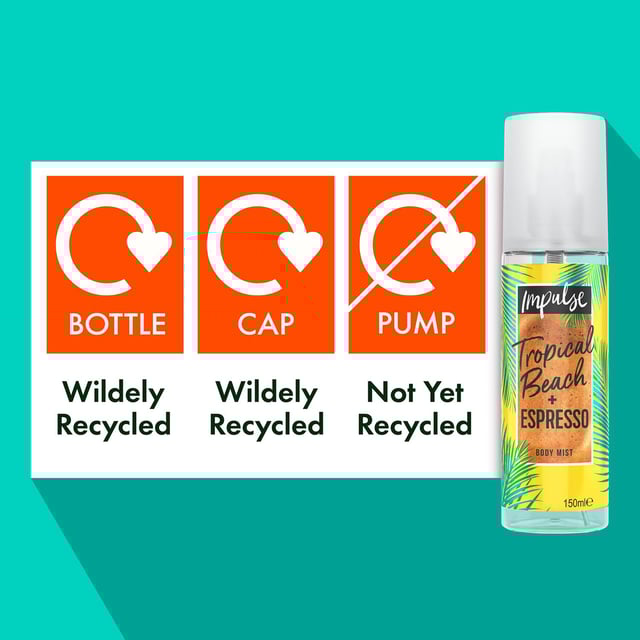Impulse Body Mist with Tropical Beach and Espresso 150ml, 6 Pack