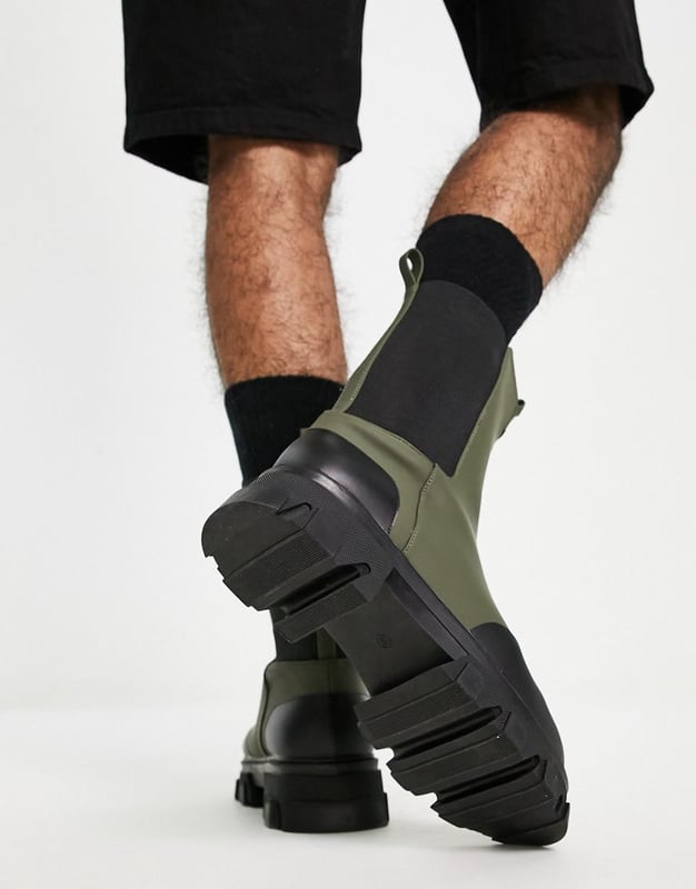 Public Desire fairfax high shaft chelsea boots in khaki-Green