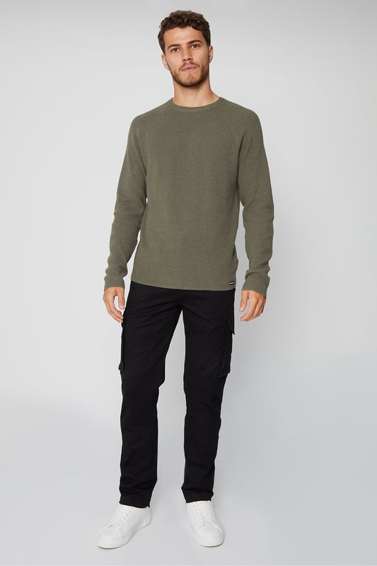 Khaki 'Denmore' Crew Neck Knitted Jumper