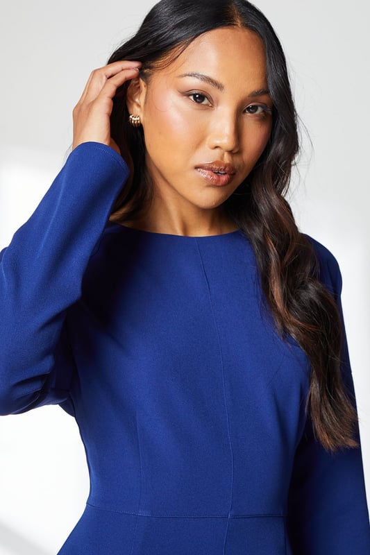Blue Elizabeth Woven Crepe Dress