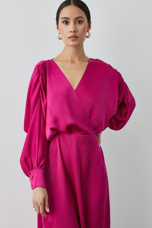 Batwing Wrap Midi Dress