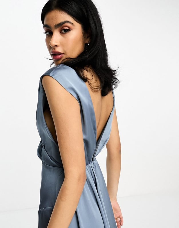 ASOS EDITION satin maxi dress with wrap bodice in dusky blue