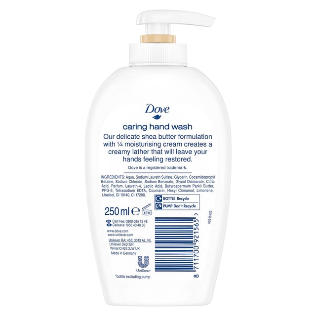 Dove Caring Hand Wash for Moisturised and protected Hands, 6 Pack, 250ml