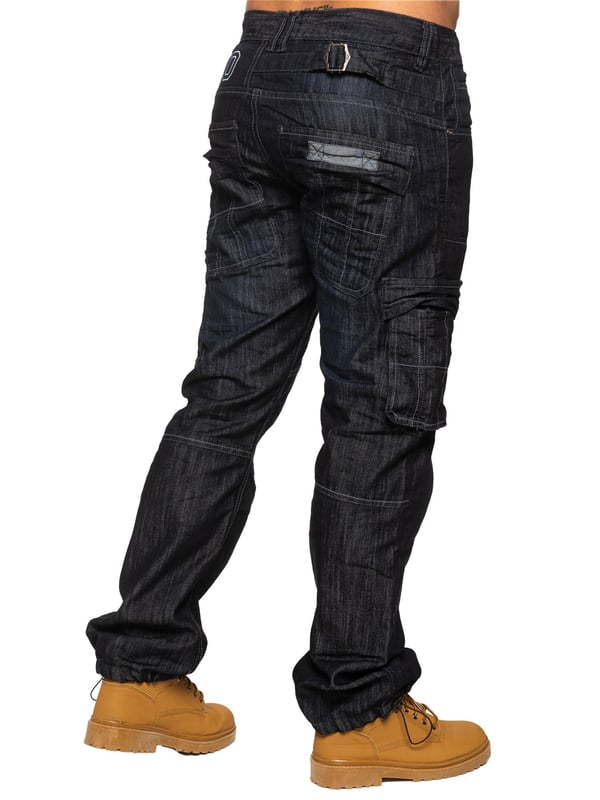 Enzo | Mens Combat Denim Jeans - Dark Blue