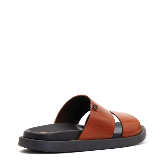 Base London Mens Leto Waxy Tan Leather Slide Sandal