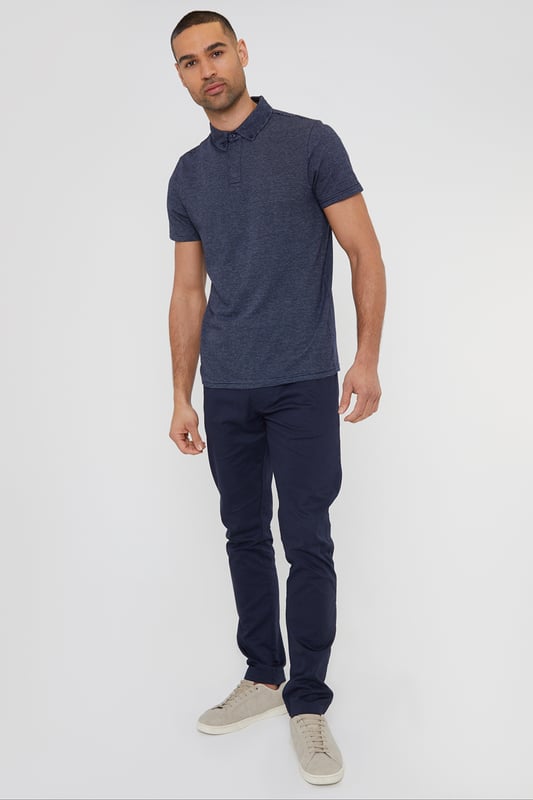 Navy 'Aura' Geometric Print Cotton Jersey Polo Shirt