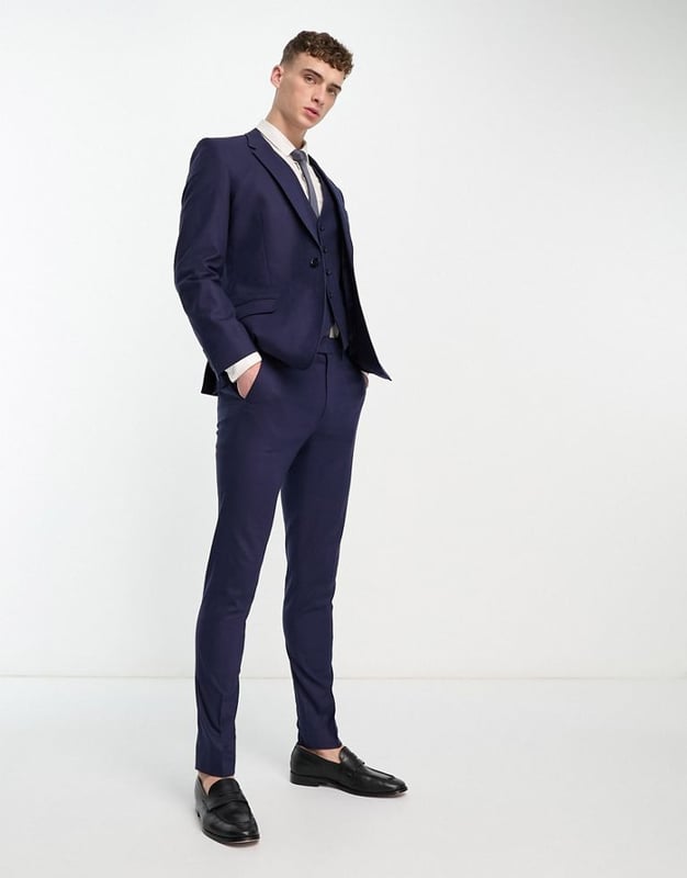 ASOS DESIGN skinny linen mix suit jacket in navy