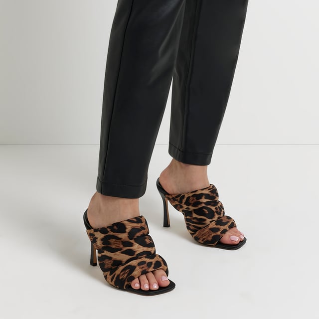 River Island Womens Heeled Mules Brown Animal Print Quilted