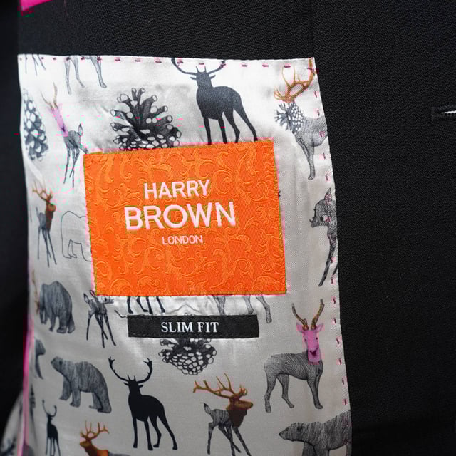 Harry Brown Black Three Piece Slim Fit Wool Suit