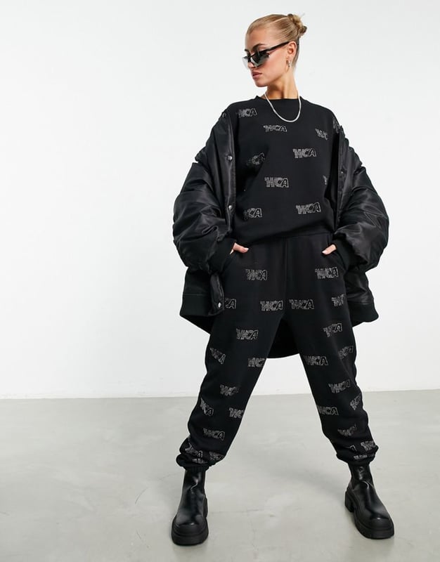 Asos Weekend Collective Jogger With Hotfix Monogram In Black