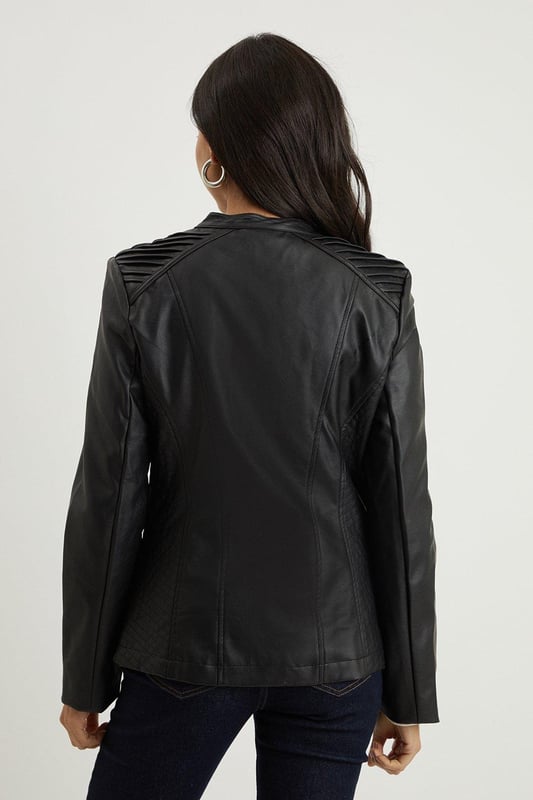 Black Faux Leather Stitch Detail Jacket