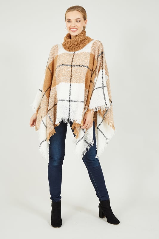 Mela Knitted Colour Block Poncho