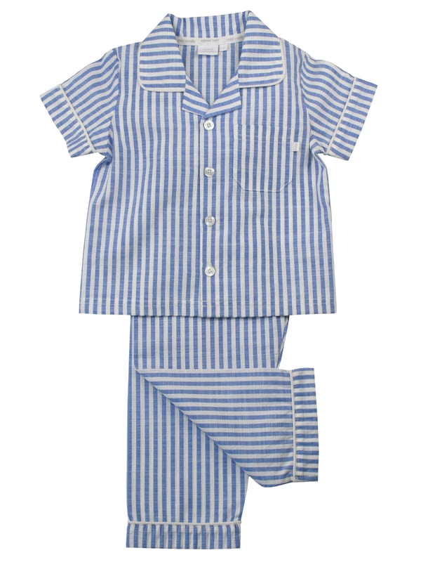 Boys Mid Blue & White Stripe Cotton Pyjama Set