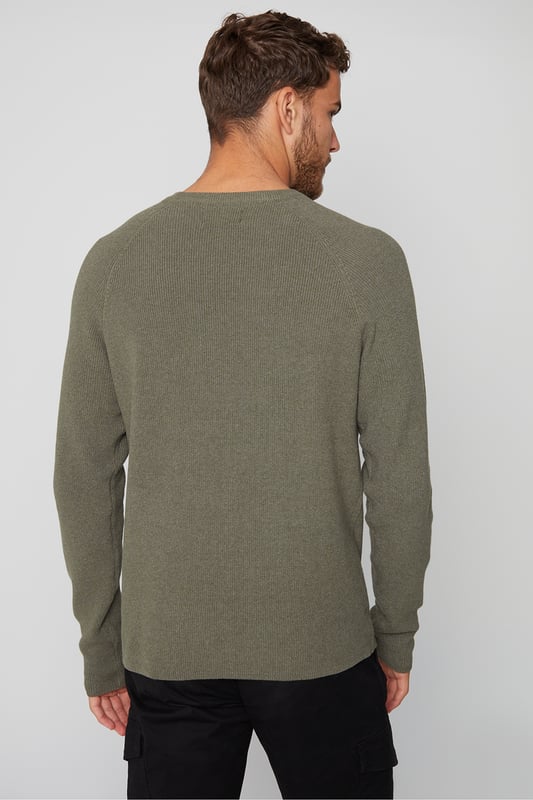 Khaki 'Denmore' Crew Neck Knitted Jumper